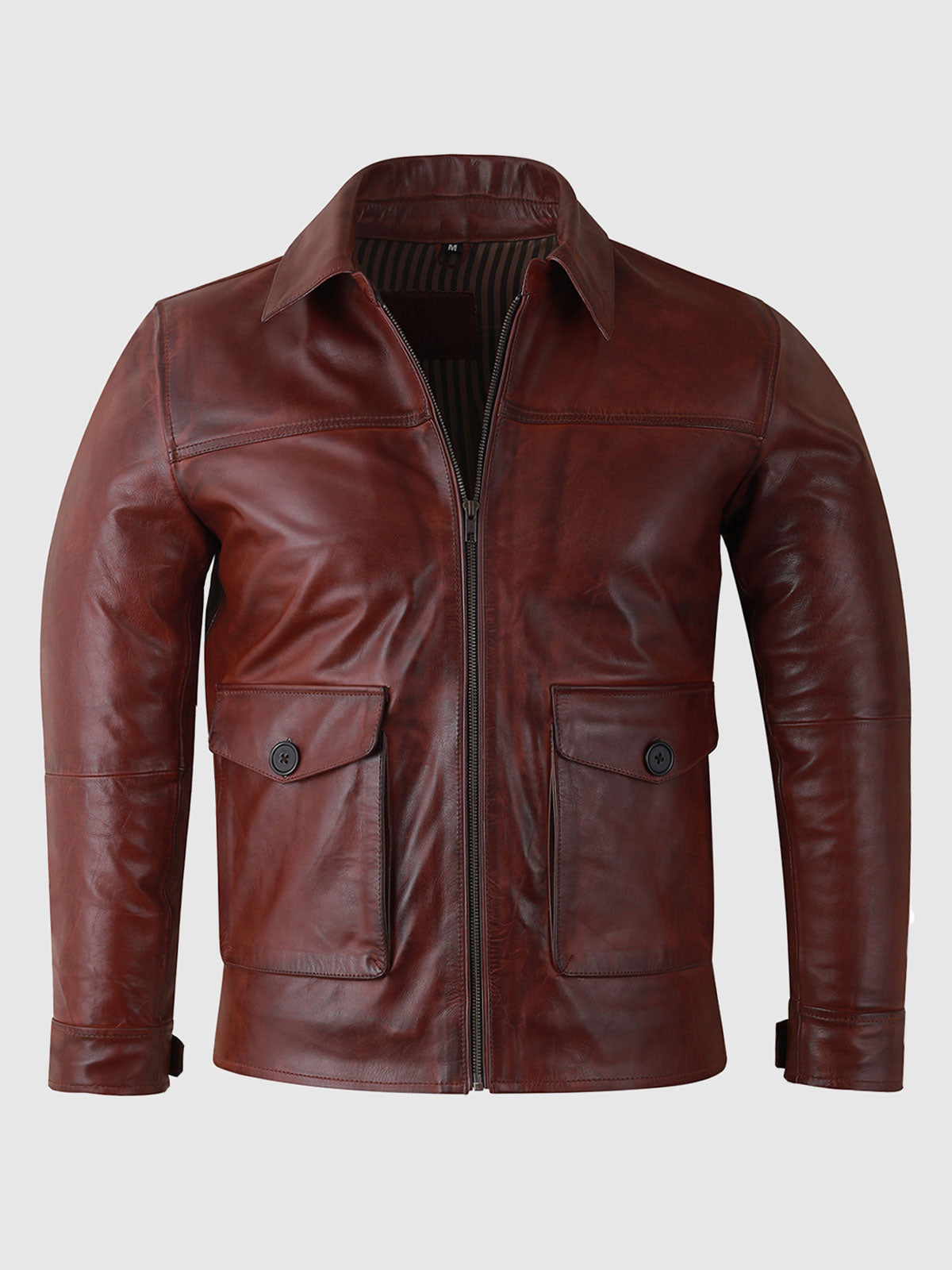 Noble Hide Men's Waxed Burgundy Leather Jacket | Leather Jacket Shop