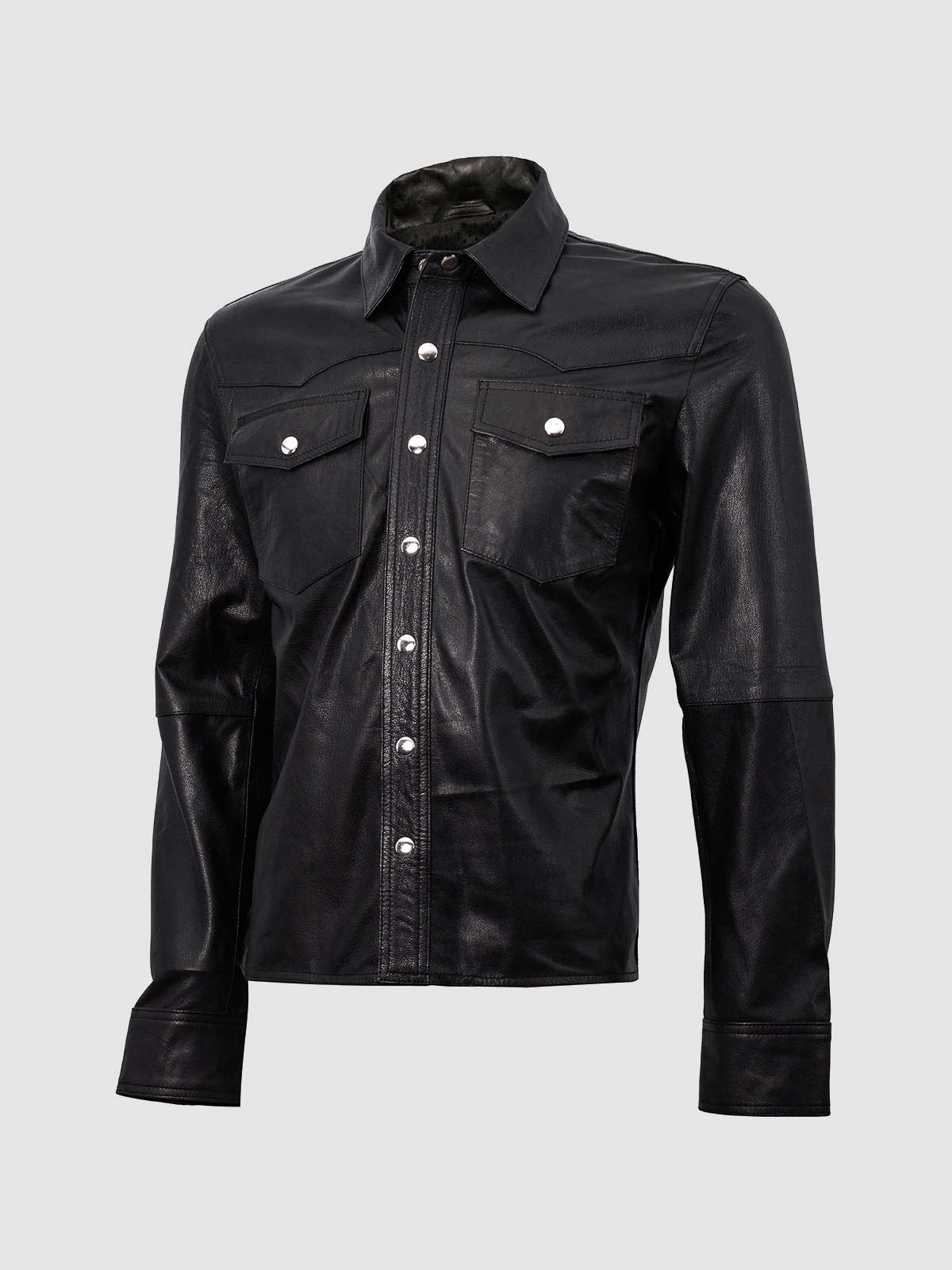 Men's Ventilated Black Leather Spring Shirt | Leather Jacket Shop